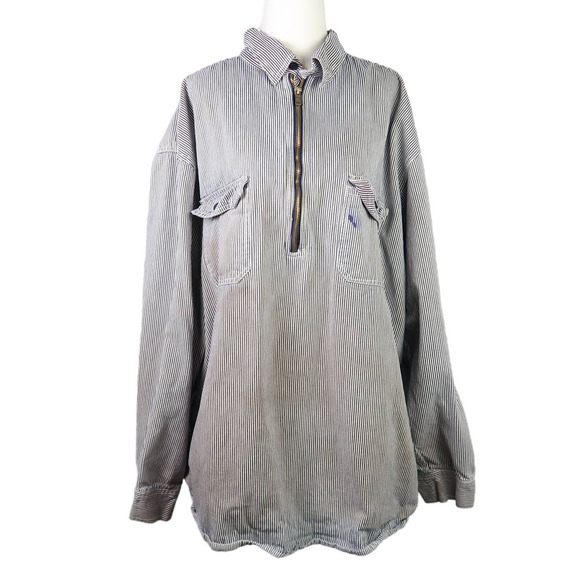 Key | Shirts | Key Navy Blue And White Railroad Stripe 4 Zip Pullover ...